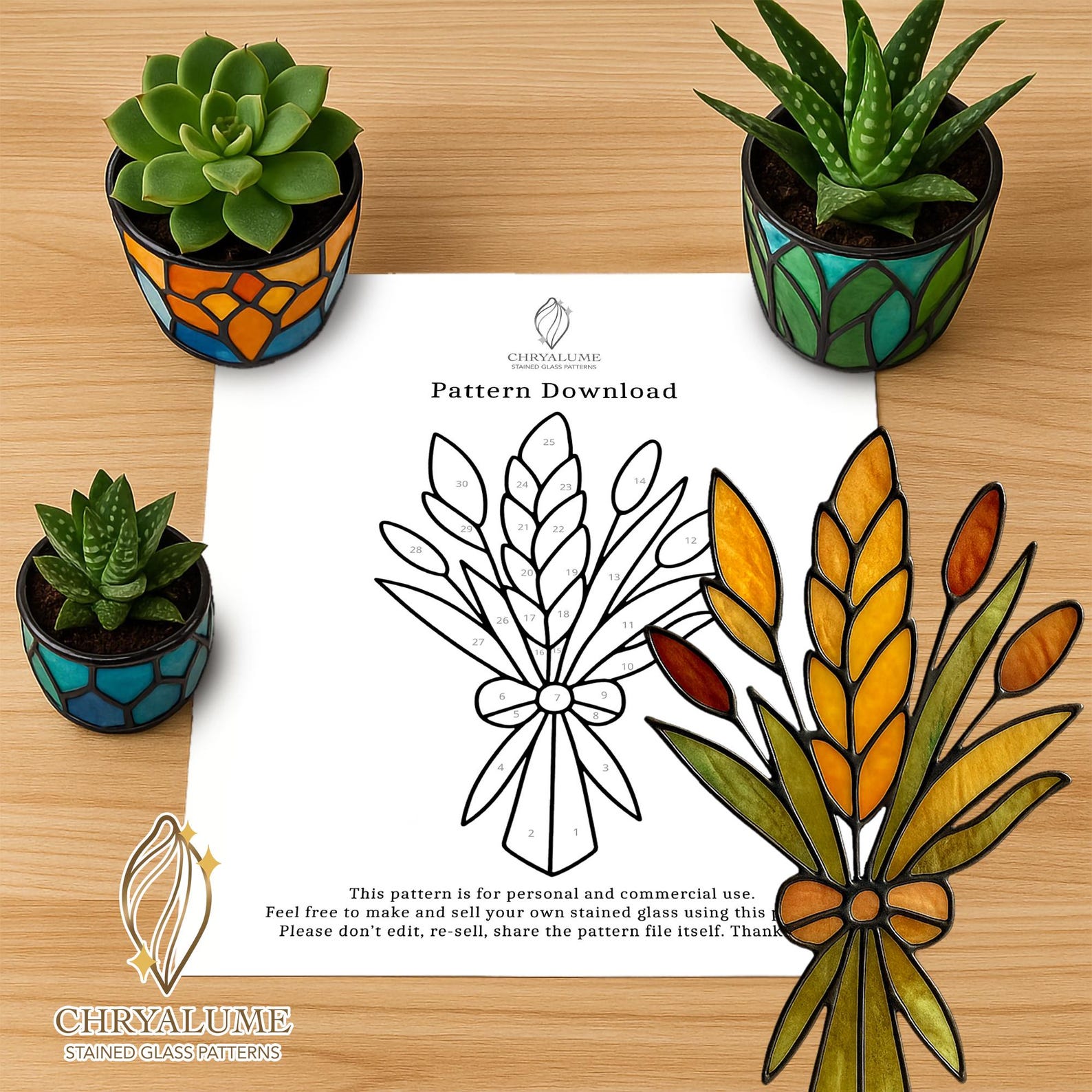 Autumn Bouquet Stained Glass Pattern: DIY Fall Suncatcher (PDF Download ...