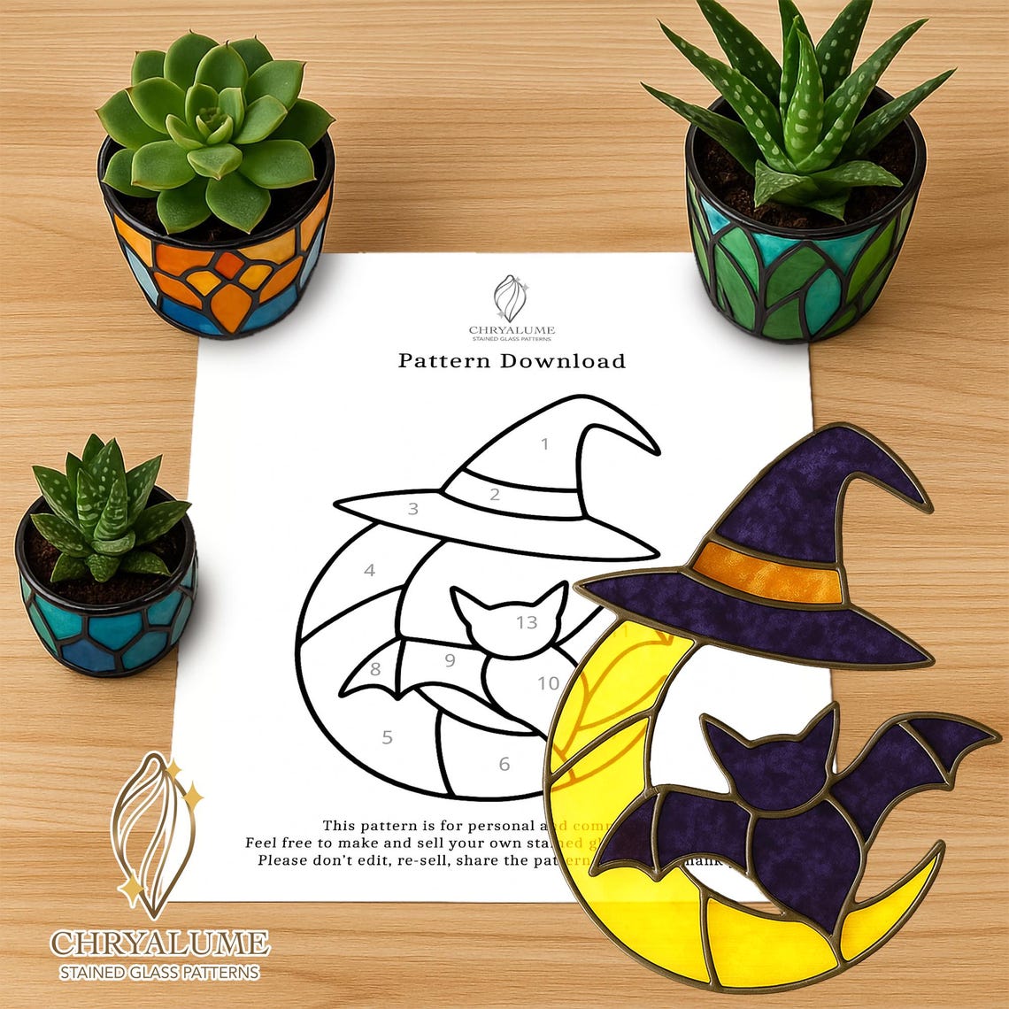 Halloween Bat Stained Glass Pattern: DIY Suncatcher Design (PDF ...