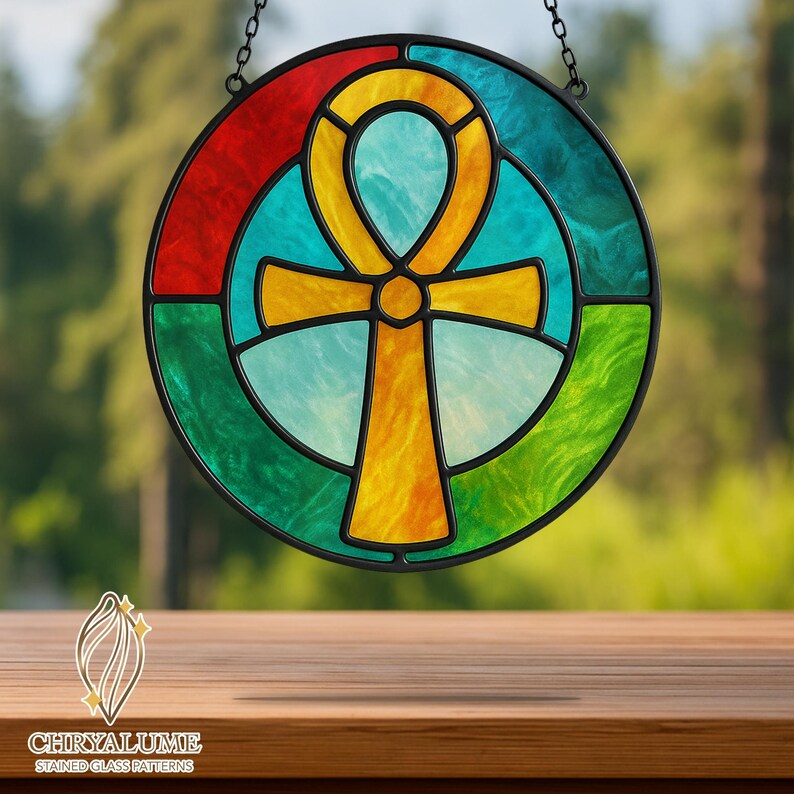 Egyptian Ankh Stained Glass Pattern: DIY Suncatcher Window Decor (PDF ...