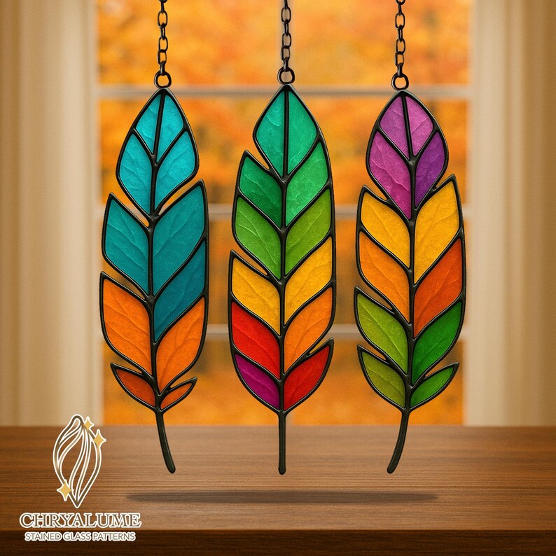 Feather Stained Glass Pattern: Nature Suncatcher Window Decor (PDF ...