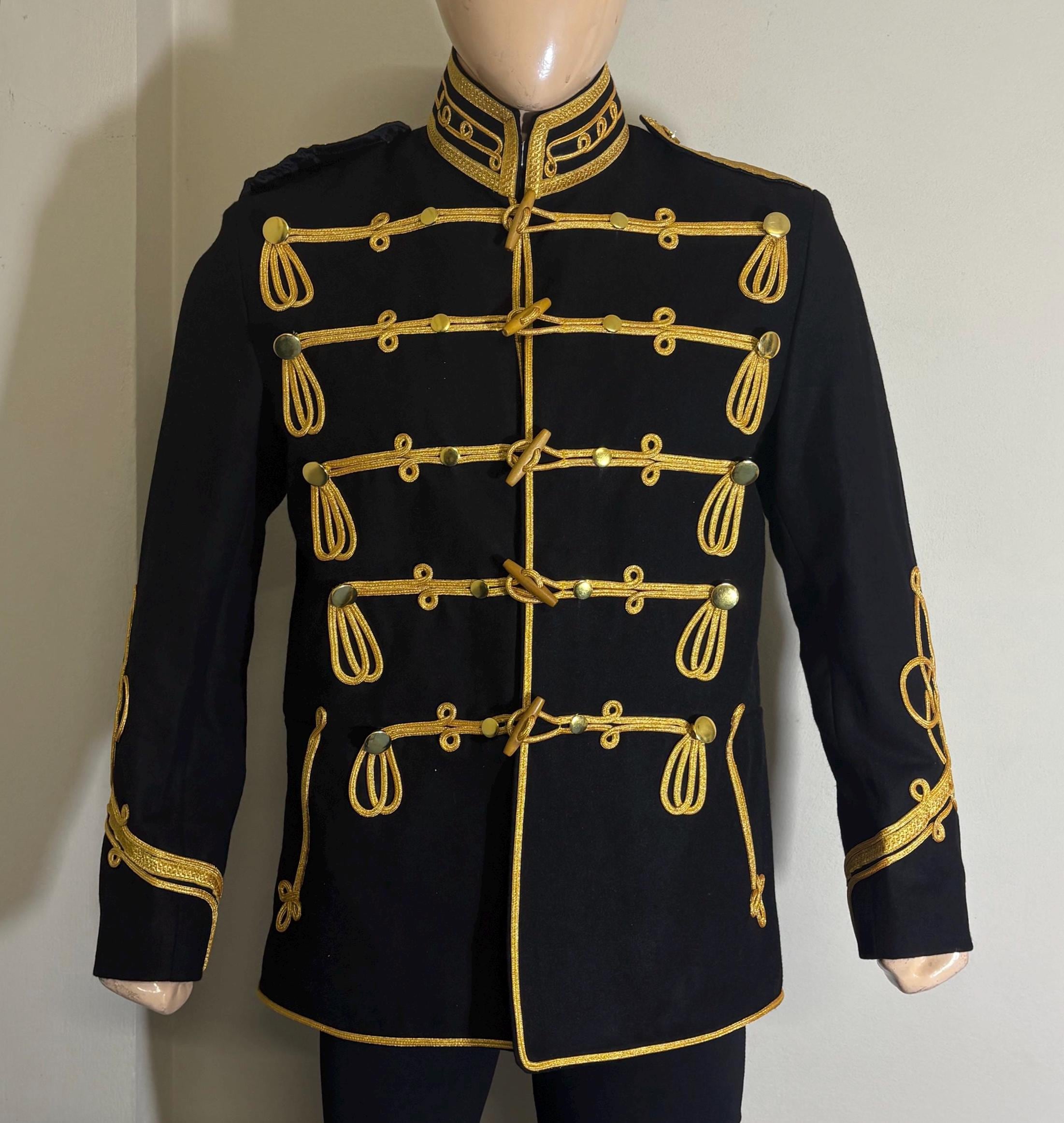 Vintage Hussar Jacket: Black & Gold Embroidered Steampunk Attila Coat ...