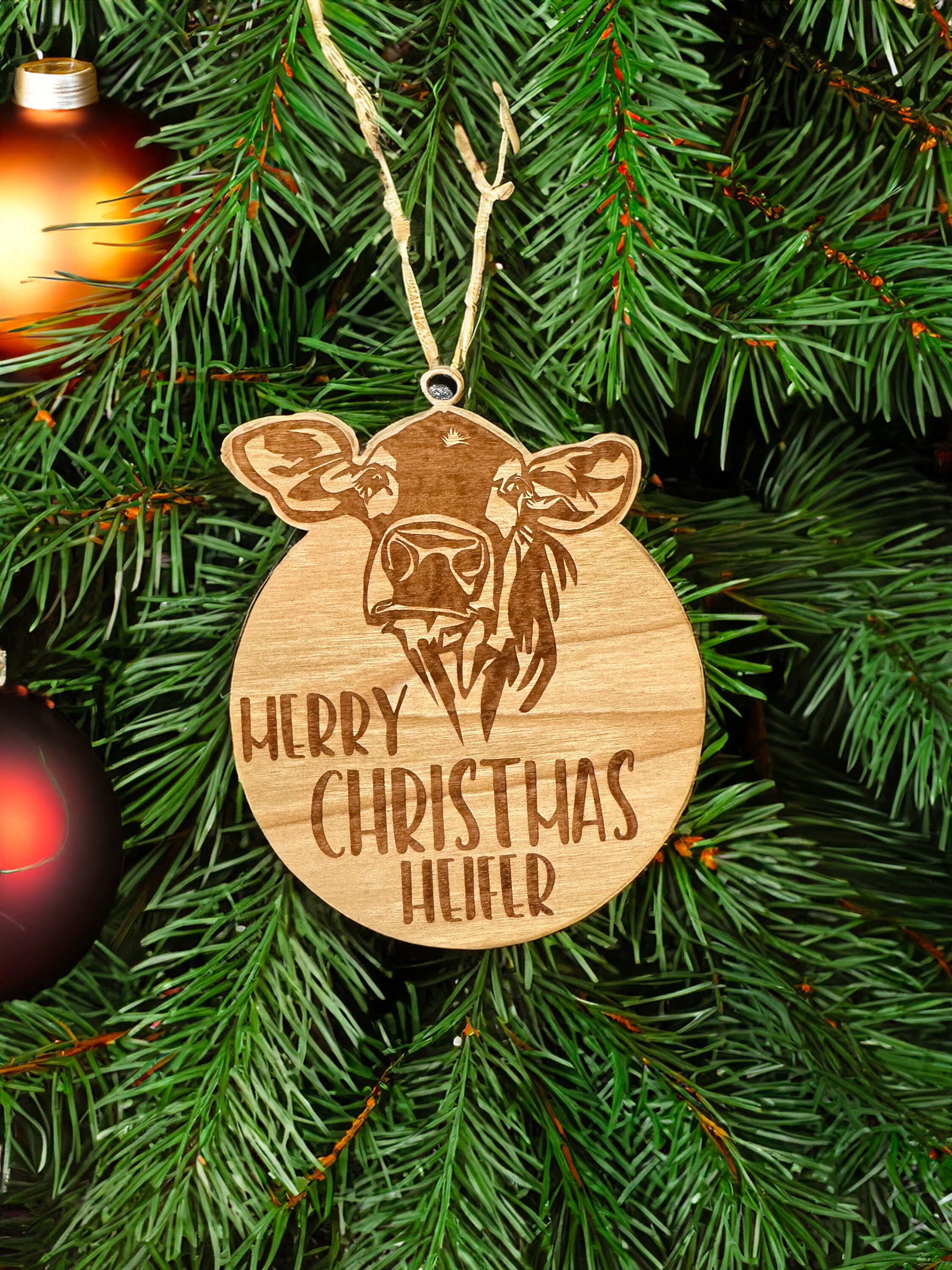 Merry Christmas Heifer SVG Digital File for Ornament Makers - Fun Cow ...