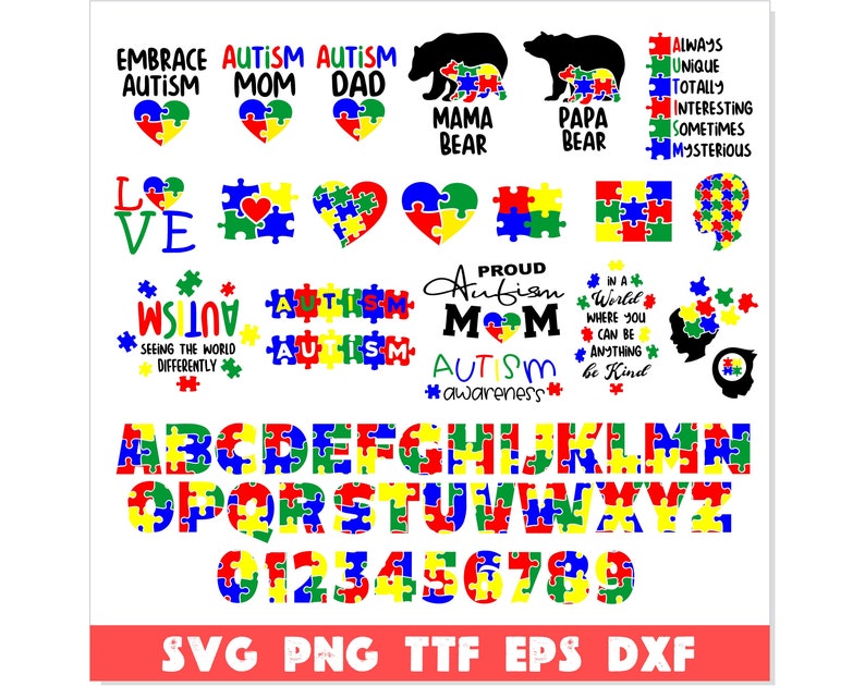 Autism SVG PNG Bundle | Autism Puzzle Font Ttf Svg, Autism Png, Autism ...