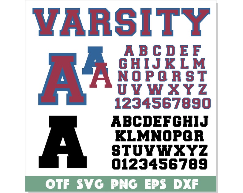 College Varsity Font TTF PNG SVG Blue Red Layered Varsity Sport College ...