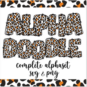 Doodle Leopard Alphabet Letters SVG PNG White Canva Cricut, Doodle Font ...