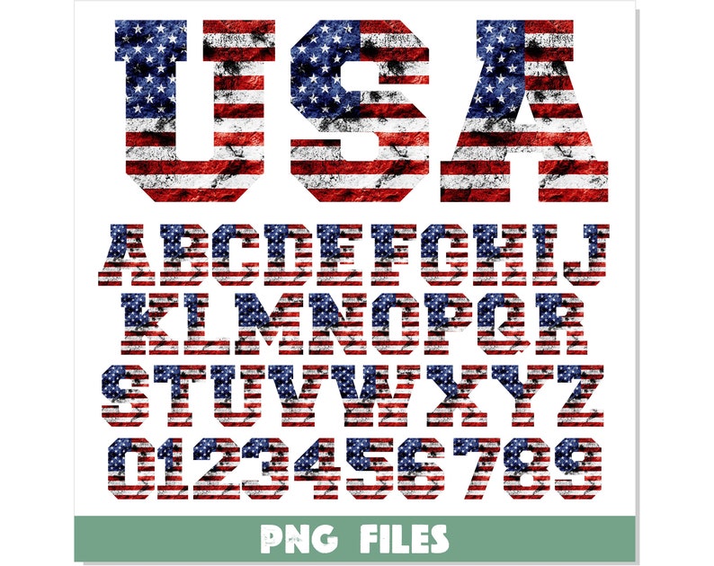 USA Flag Grunge Letters and Numbers Font PNG Files | USA Flag Font Png ...