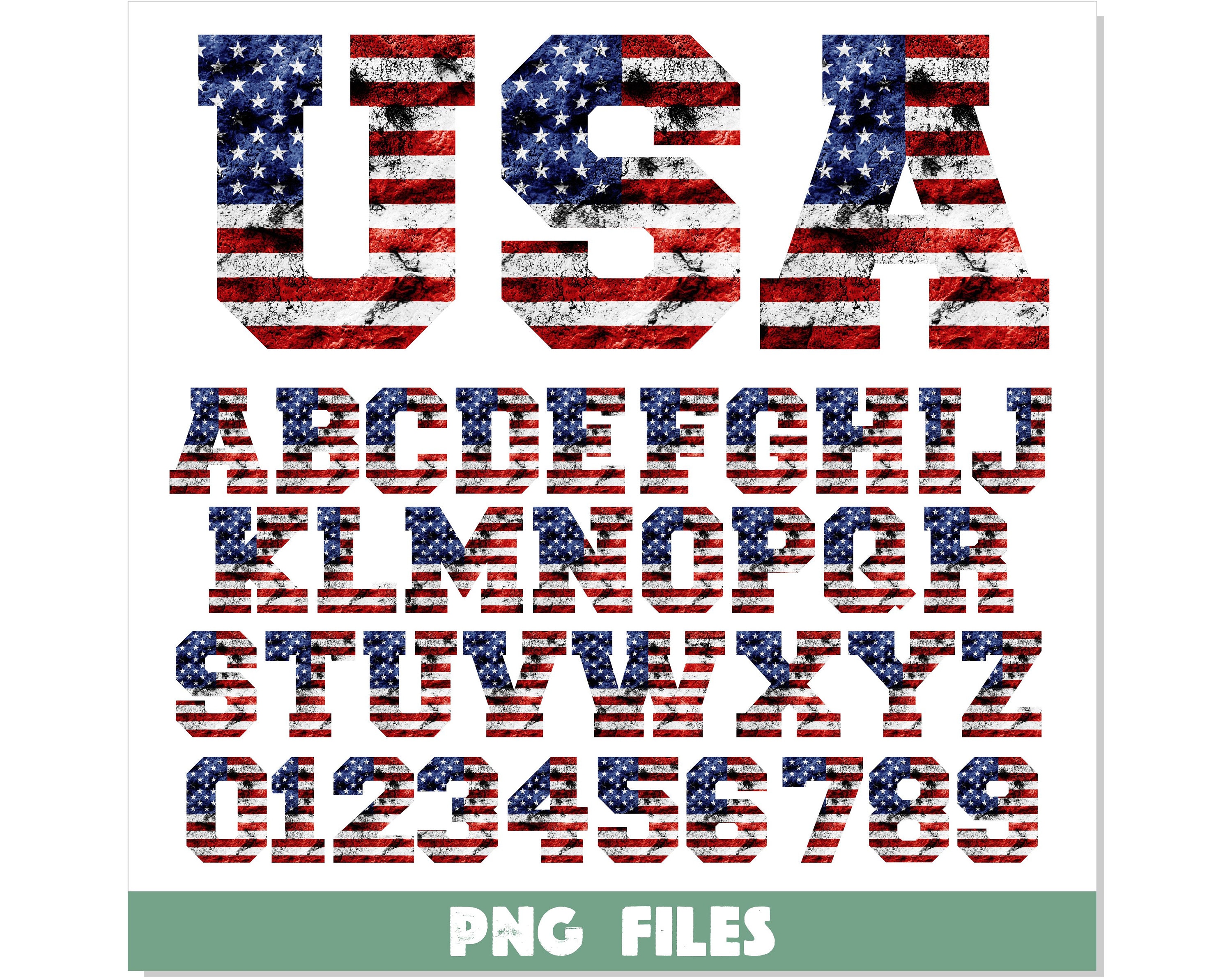 USA Flag Grunge Letters and Numbers Font PNG Files | USA Flag Font Png ...