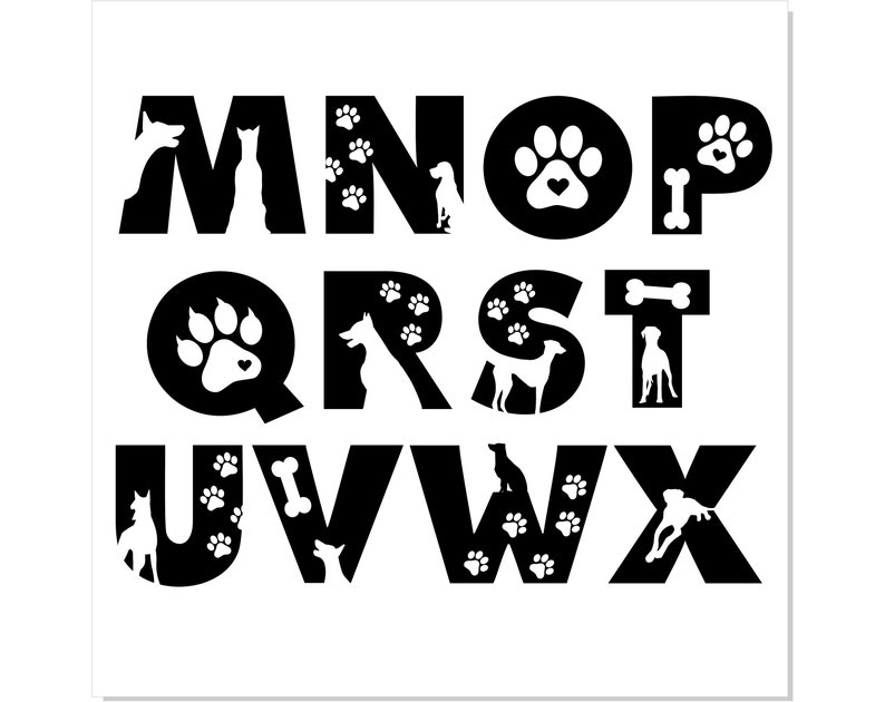 Dog Font Silhouette OTF SVG PNG | Paw Font Svg, Dog Font Svg Cricut ...