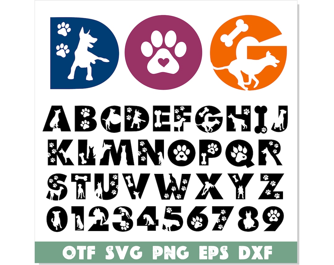 Dog Font Silhouette OTF SVG PNG | Paw Font Svg, Dog Font Svg Cricut ...