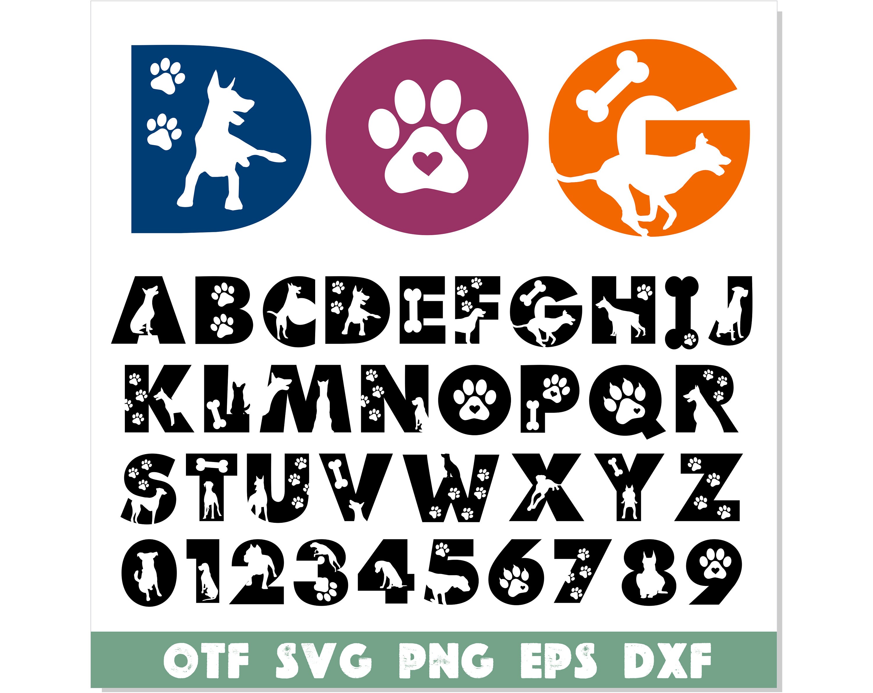 Dog Font Silhouette OTF SVG PNG Paw Font Svg, Dog Font Svg Cricut, Paw ...