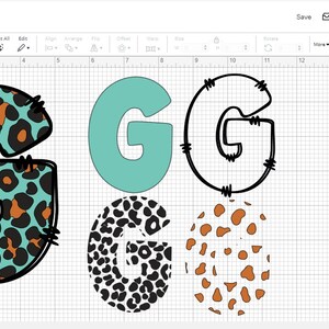 Doodle Leopard Alphabet Letters SVG PNG Turquoise Canva Cricut, Doodle ...