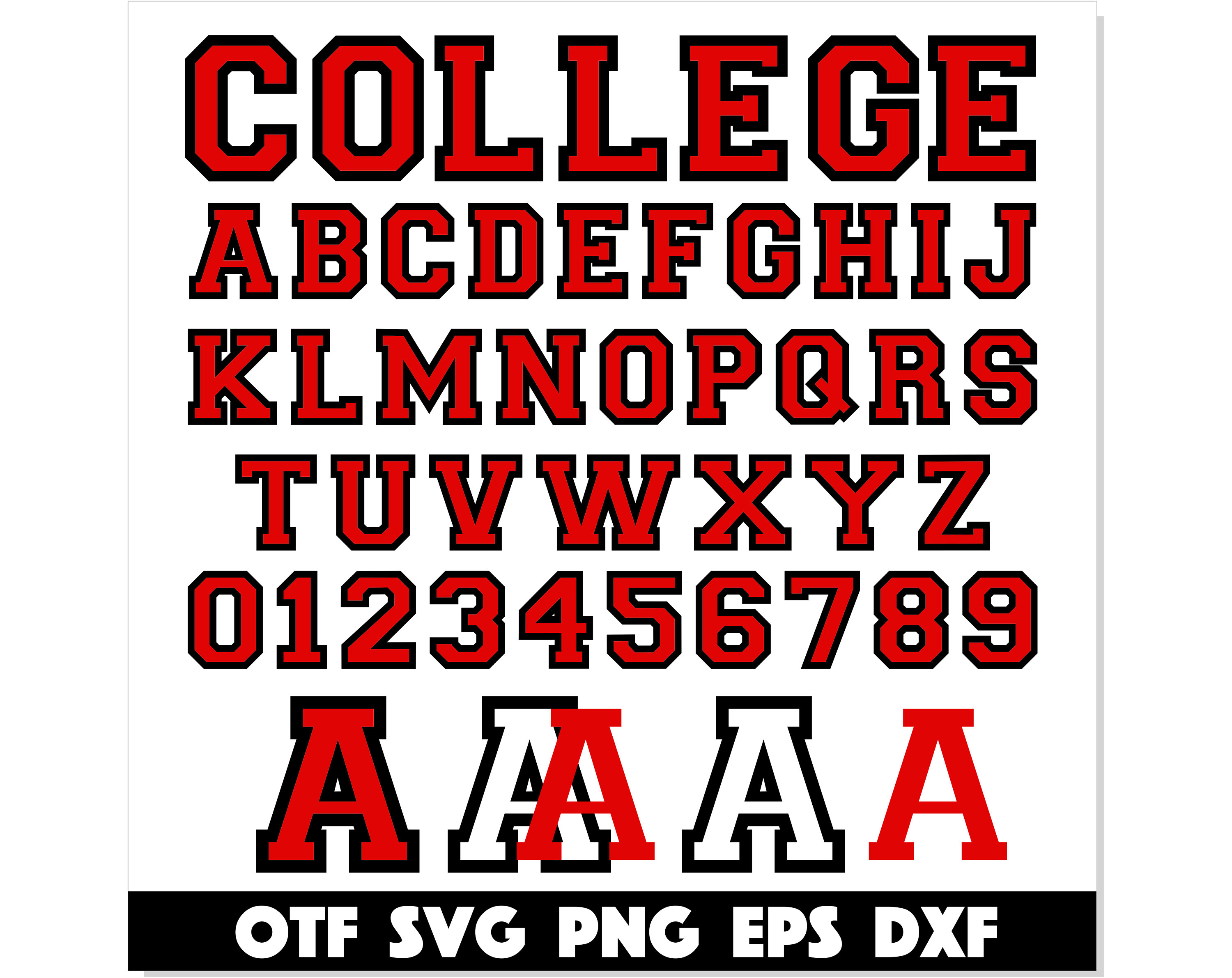 College Varsity Font TTF PNG SVG Black Red College Letters T Shirts Svg ...
