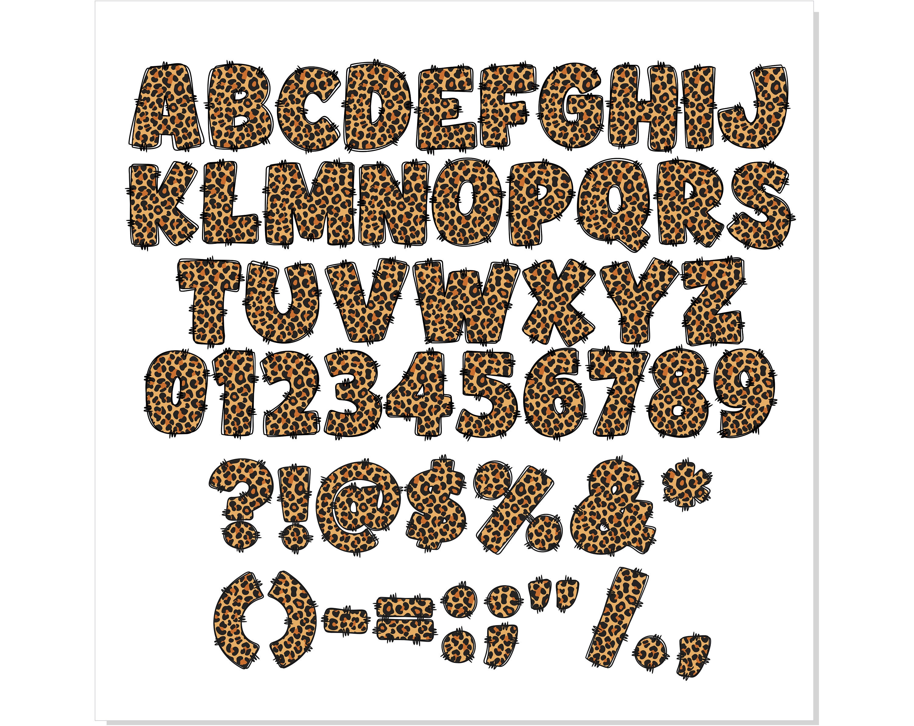 5 Set Leopard Doodle Alphabet Letters SVG PNG Bundle, Doodle Leopard ...