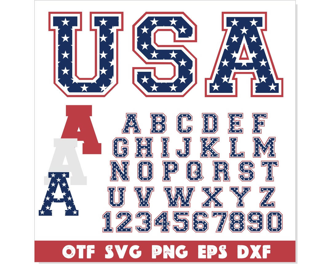 Varsity College Sport Layered USA Flag Font OTF SVG Png 4th of July Svg ...