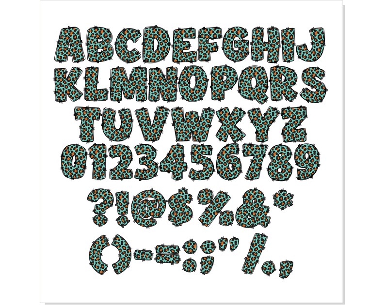 Doodle Leopard Alphabet Letters SVG PNG Turquoise Canva Cricut, Doodle ...