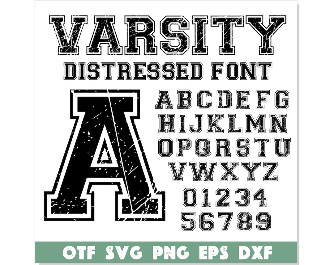 Varsity Sport College Distressed Font OTF SVG PNG | Varsity Font Svg ...