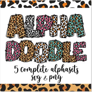 5 Set Leopard Doodle Alphabet Letters SVG PNG Bundle, Doodle Leopard ...