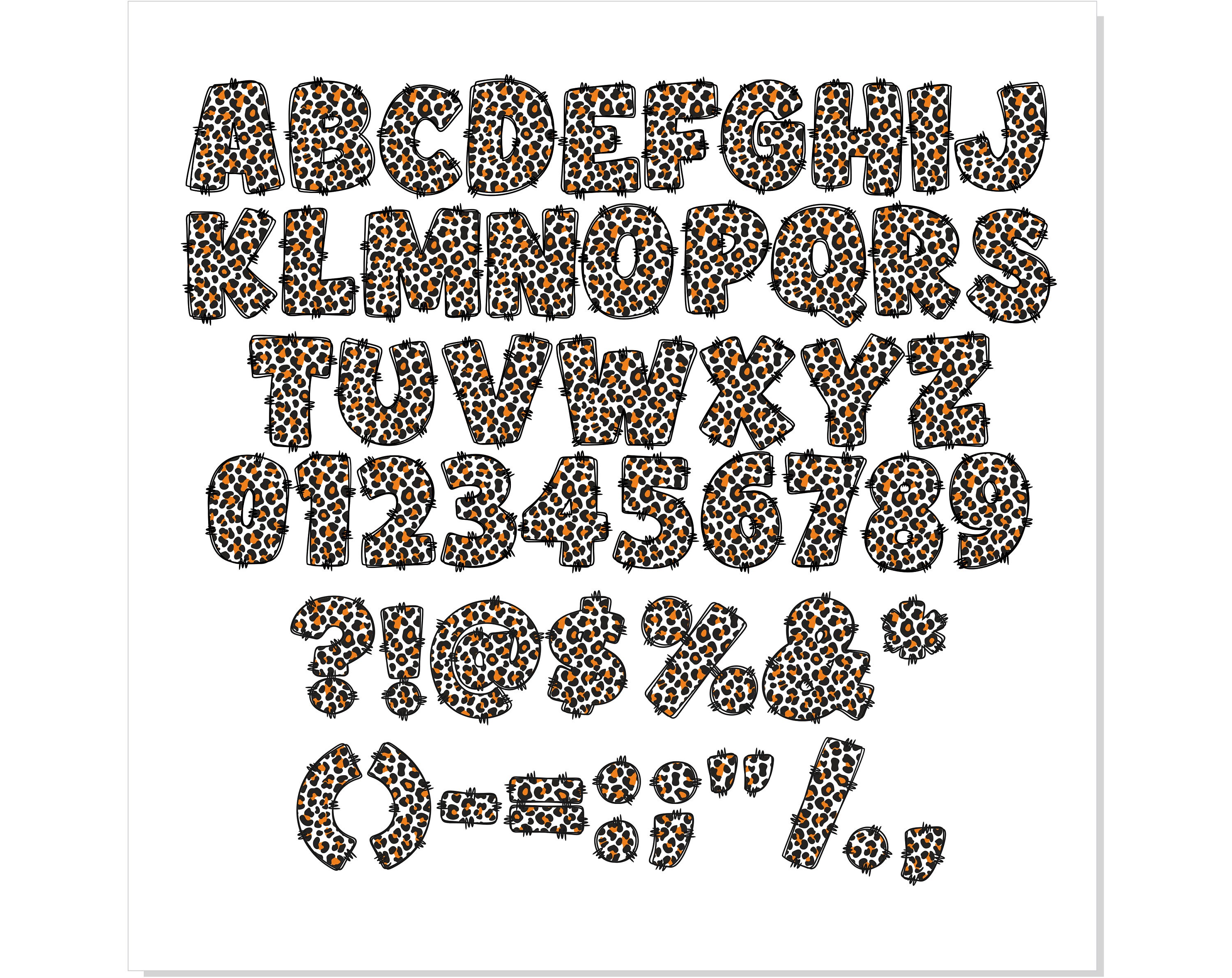 5 Set Leopard Doodle Alphabet Letters SVG PNG Bundle, Doodle Leopard ...