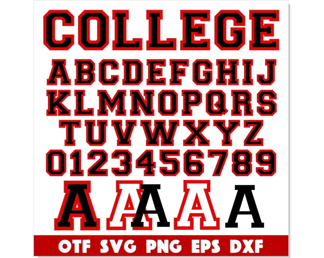 College Varsity Font TTF PNG SVG Red Black | Varsity Sport College Font ...