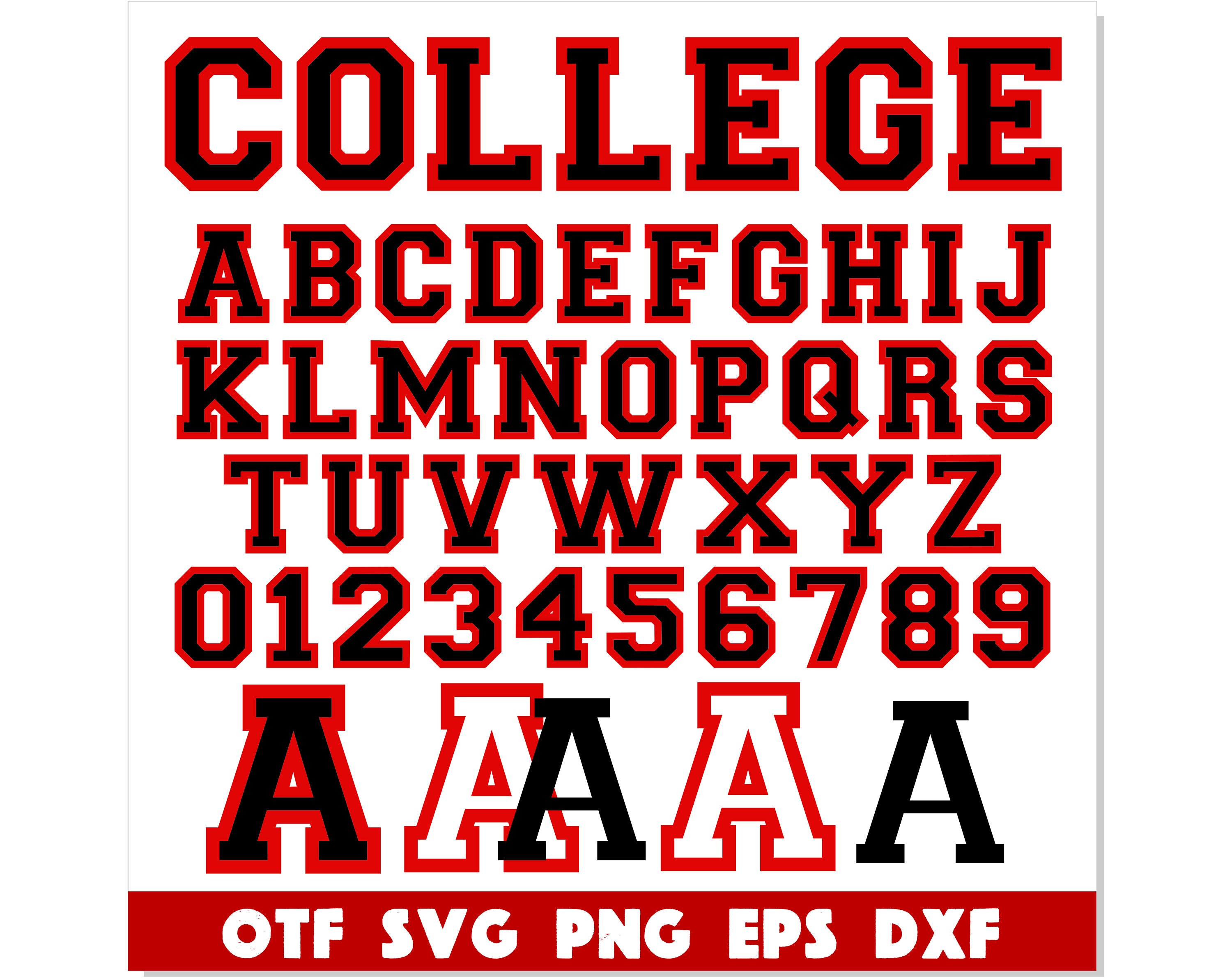 College Varsity Font TTF PNG SVG Red Black | Varsity Sport College Font ...