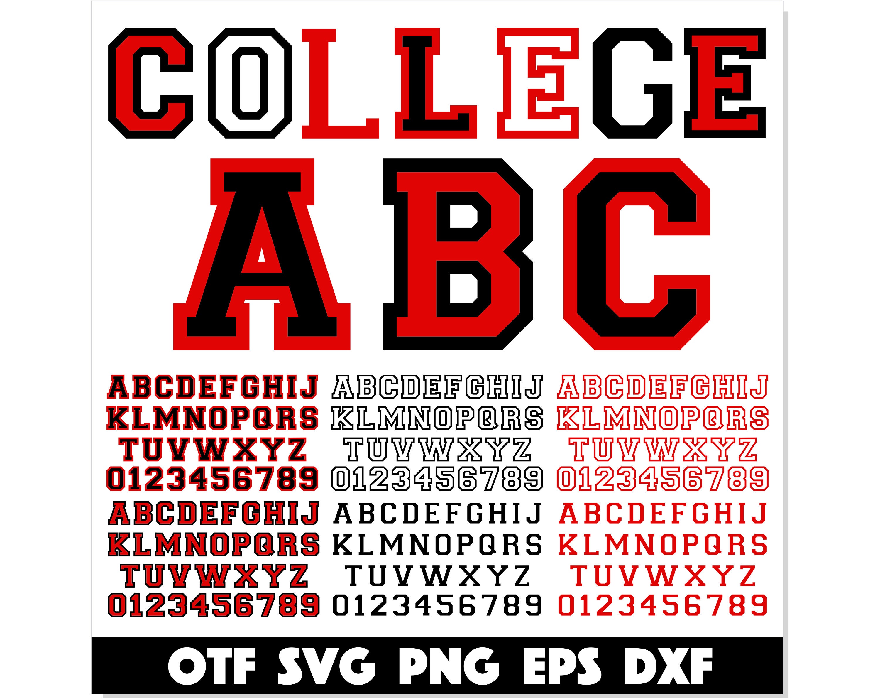 College Varsity Font TTF PNG SVG Black Red College Letters T Shirts Svg ...
