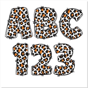 Doodle Leopard Alphabet Letters SVG PNG White Canva Cricut, Doodle Font ...