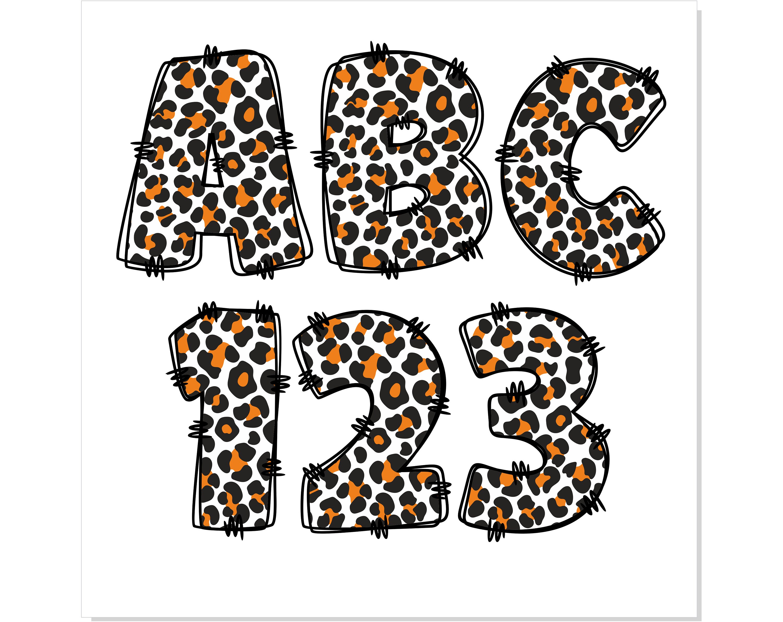 Doodle Leopard Alphabet Letters SVG PNG White Canva Cricut, Doodle Font ...