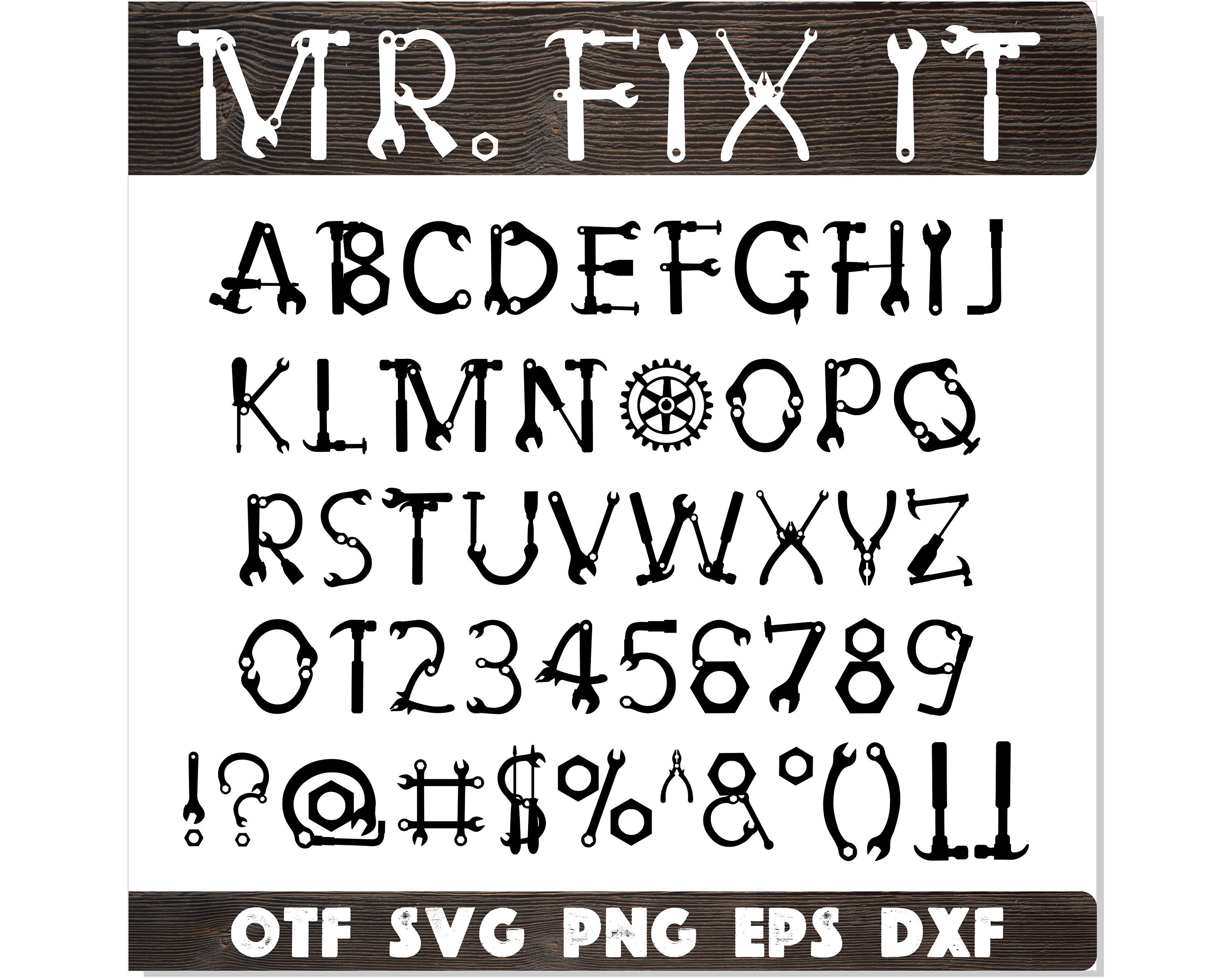 Tool Font TTF SVG PNG | Mr Fix Font Otf, Tools Alphabet, Tool Letters ...