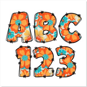 Doodle Letters Hippie Groovy Flowers Alphabet PNG, Doodle Flowers ...