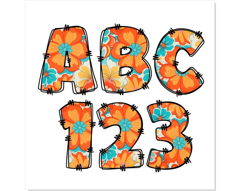 Doodle Letters Hippie Groovy Flowers Alphabet PNG, Doodle Flowers ...