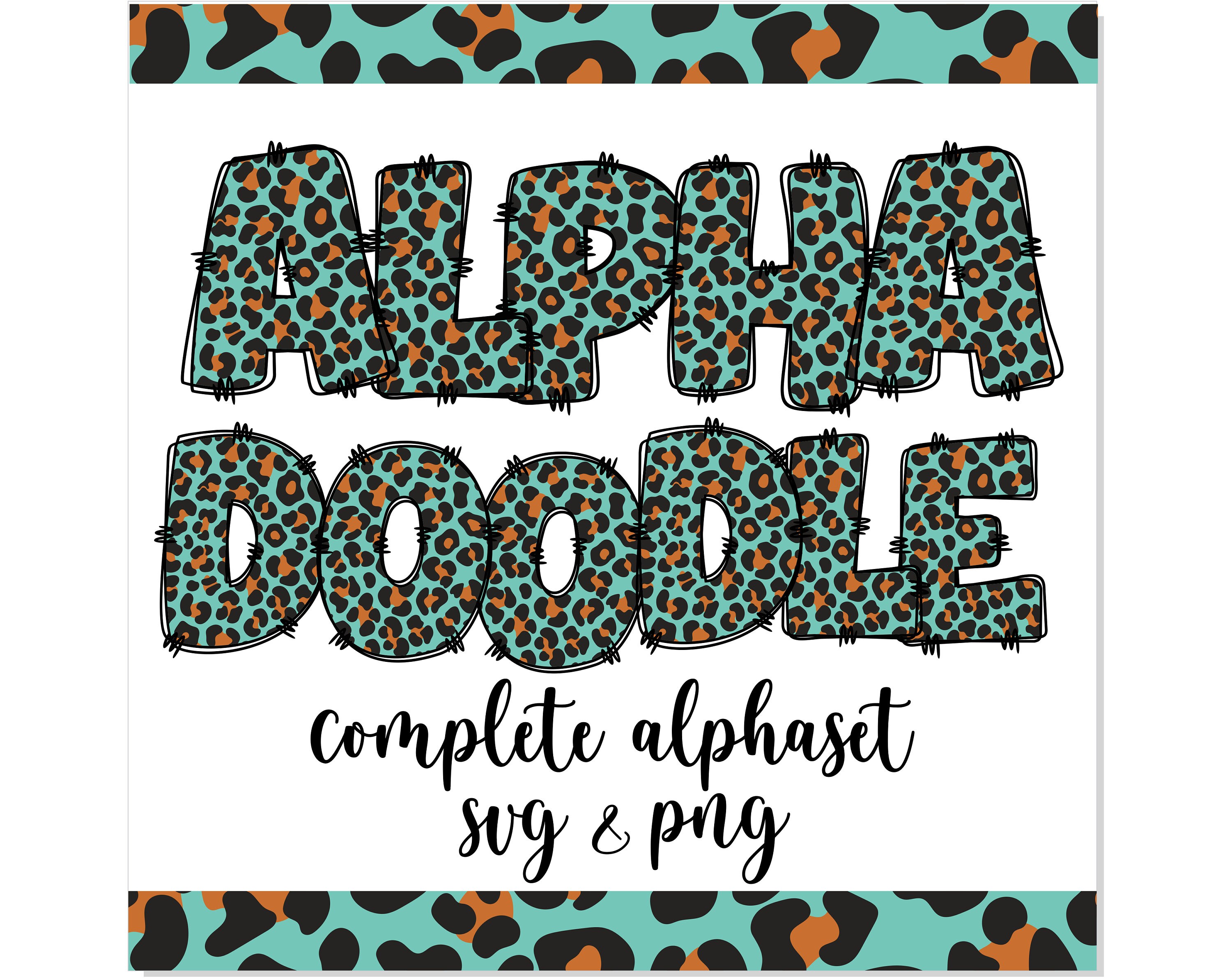 Doodle Leopard Alphabet Letters SVG PNG Turquoise Canva Cricut, Doodle ...
