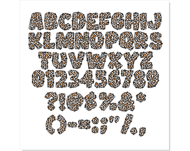 Doodle Leopard Alphabet Letters SVG PNG White Canva Cricut, Doodle Font ...
