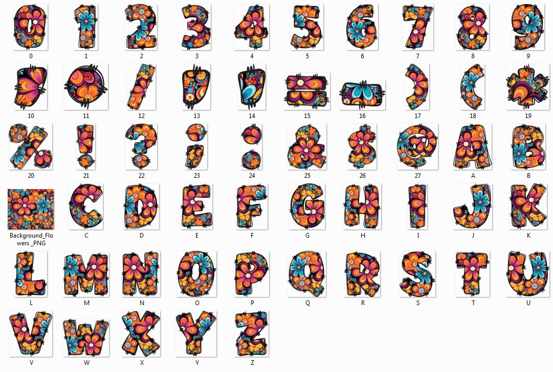 Doodle Hippie Groovy Flowers Alphabet Letters PNG, Doodle Flowers ...