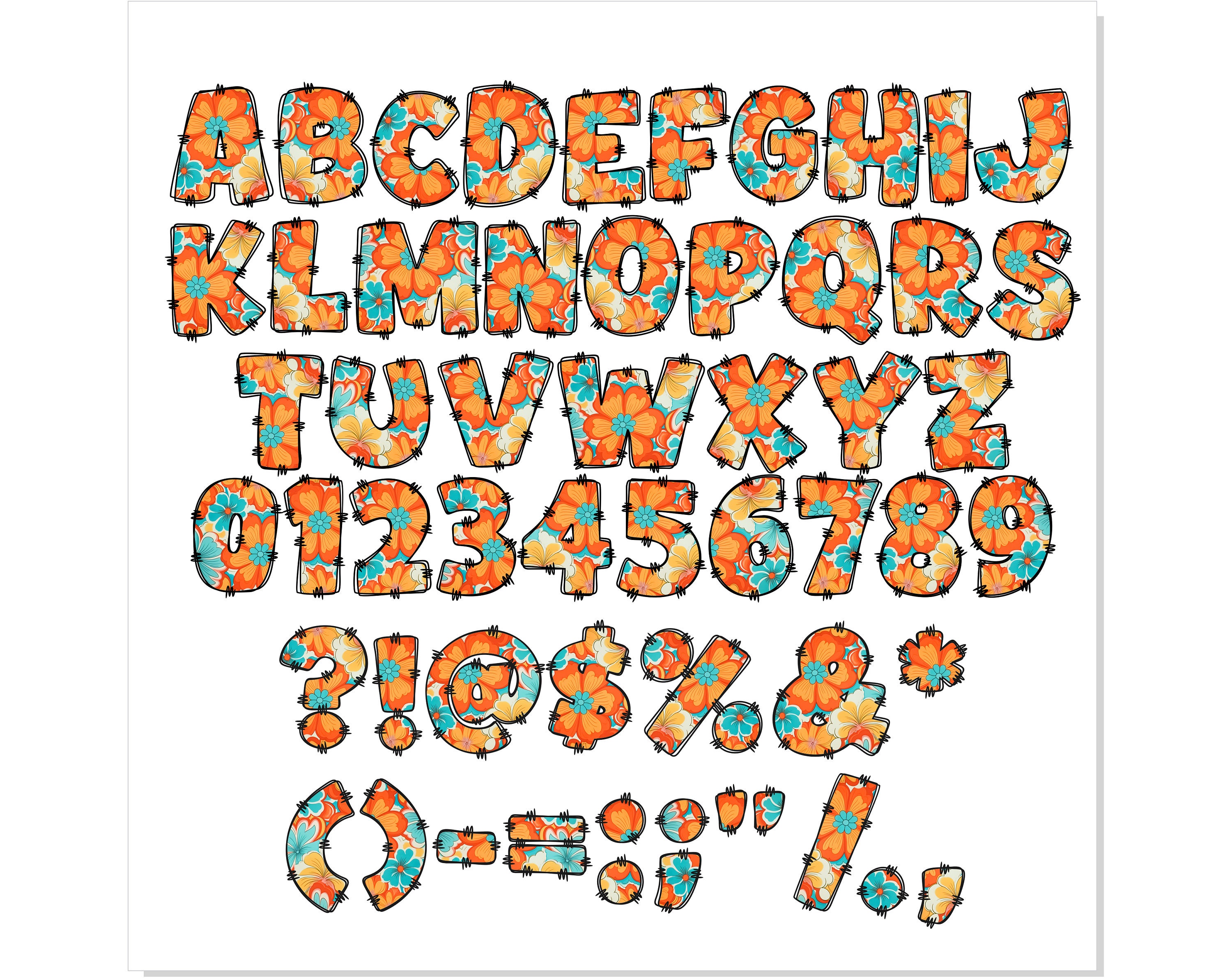 Doodle Letters Hippie Groovy Flowers Alphabet PNG, Doodle Flowers ...