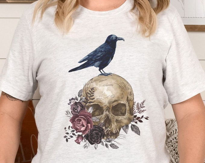 Gothic Raven and Skull T-shirt, Memento Mori Shirt, Goth Clothes ...