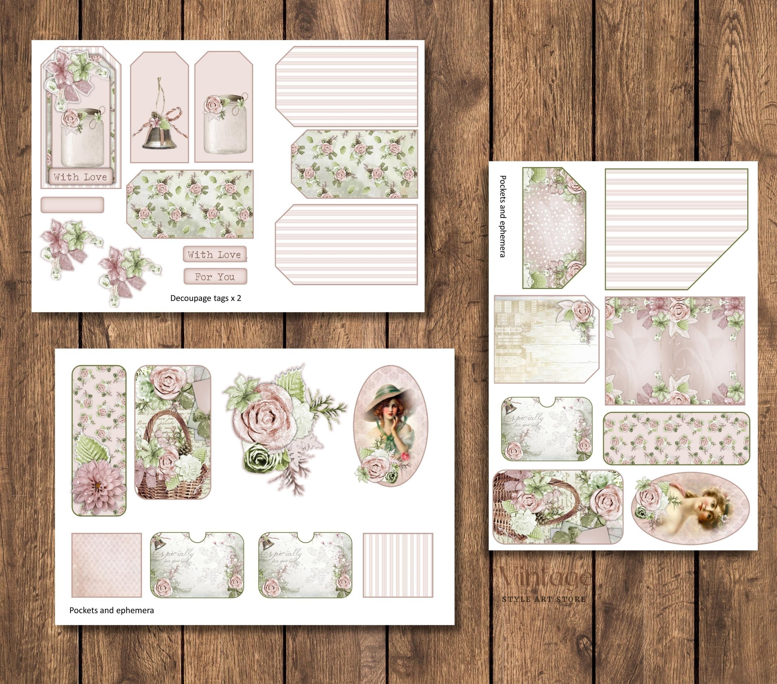 Evoke Elegance With Our Shabby Chic Folio Kit, Handmade Ephemera, Frosted Flowers Folio Kit ...