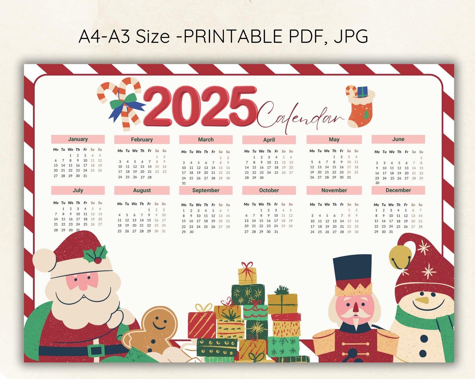 Printable Funny Christmas Wall Calendar 2025, New Year Calendar Poster ...