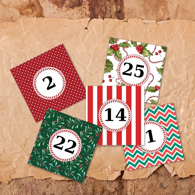 Printable Christmas Advent Number Cards,diy Festive Holiday Decorations ...