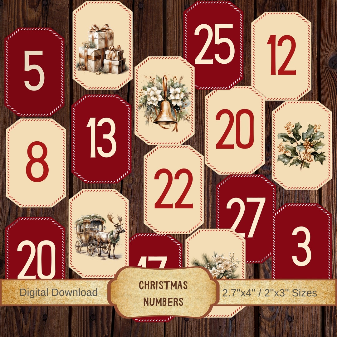 Printable Christmas Numbers Tag,christmas Numbers Tag for Junk Journal ...
