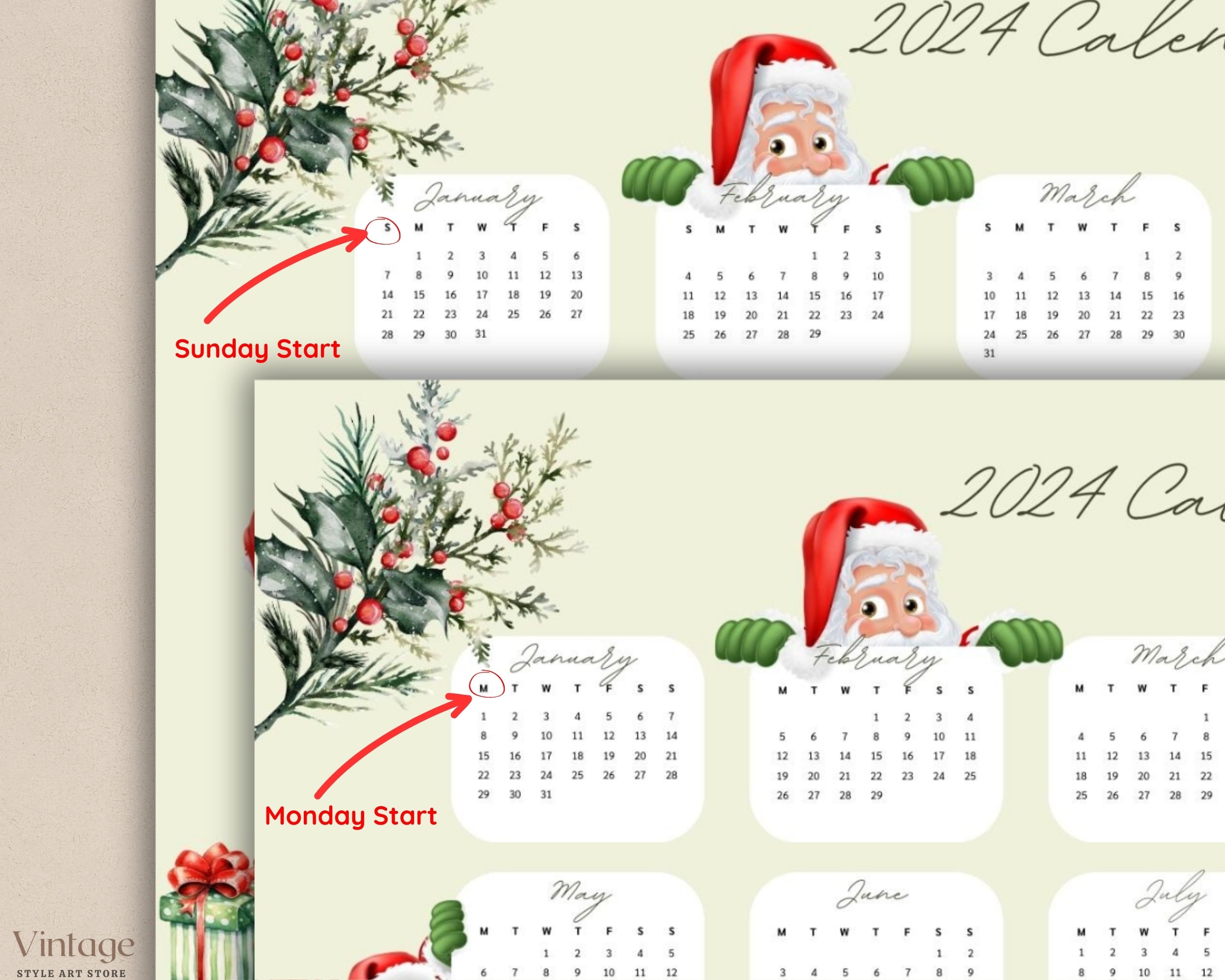 Printable 2024 Christmas Calendar, 2024 Noel Yearly Wall Calendar, New ...