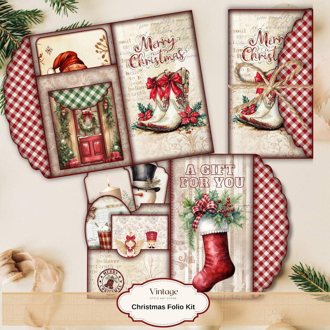 Christmas Junk Journal Folio Kit, Folding Folio , Handmade Christmas ...