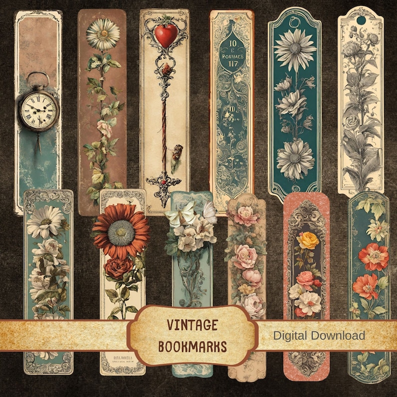 Printable Vintage Bookmarks for Book Lovers,set of 17 Bookmars, Antique ...