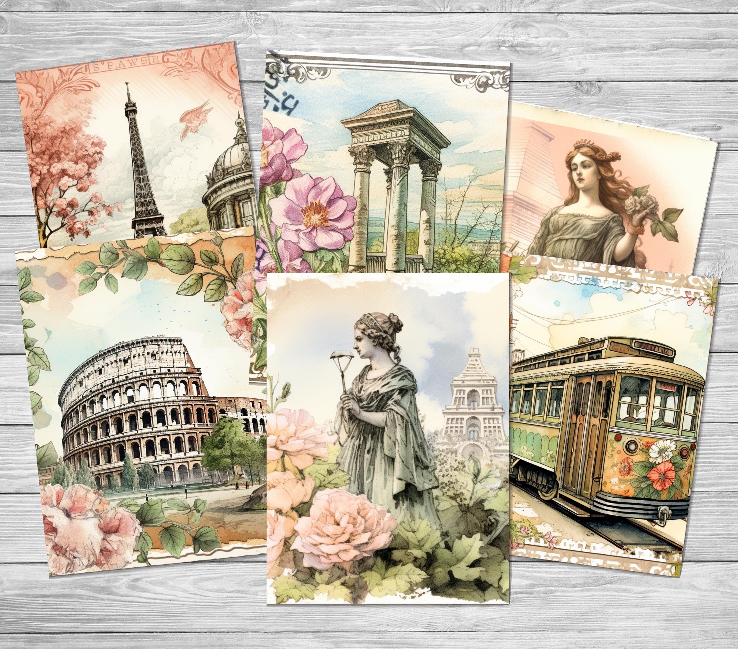 Set of 16 Vintage Watercolor ATC Cards, Vintage Inspired Ephemera ...