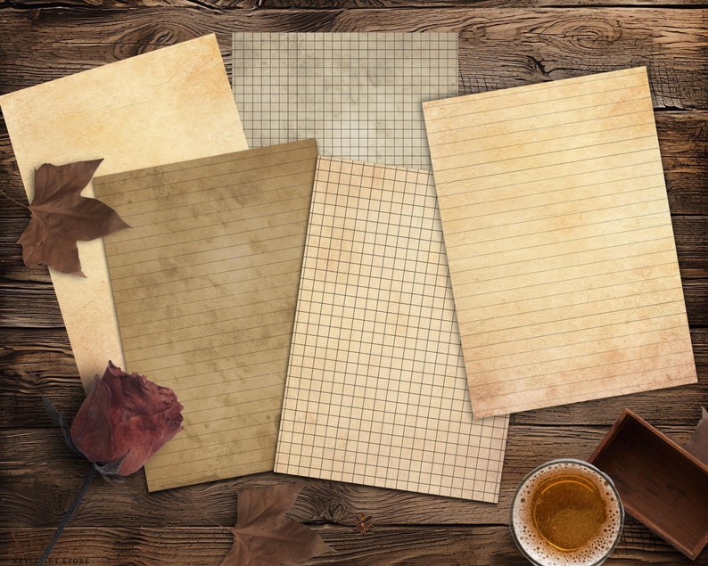Vintage Lined Paper Blank Paper and Graph Paper, 18 Grunge Paper ...