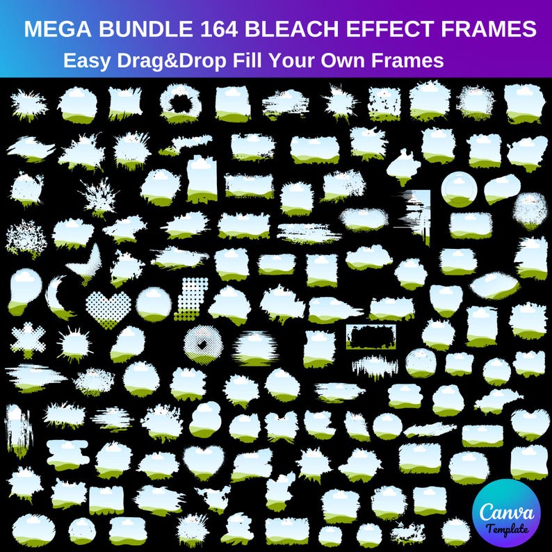 Mega Bundle 164 Bleach Effect Frames, Distressed Sublimation Templates ...