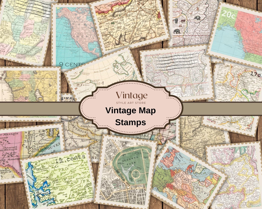 Vintage Map Stamps Printable Nostalgia for DIY Crafting and ...