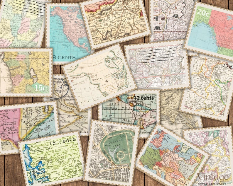 Vintage Map Stamps Printable Nostalgia for DIY Crafting and ...