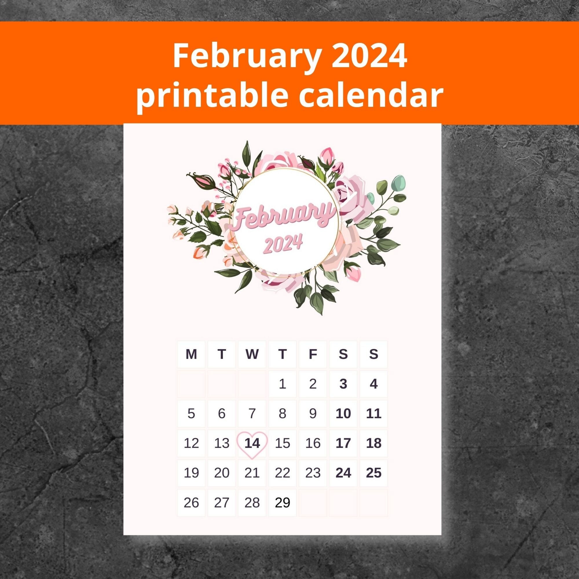 February 2024 Calendar for Valentines Day. Printable Calendar - Etsy