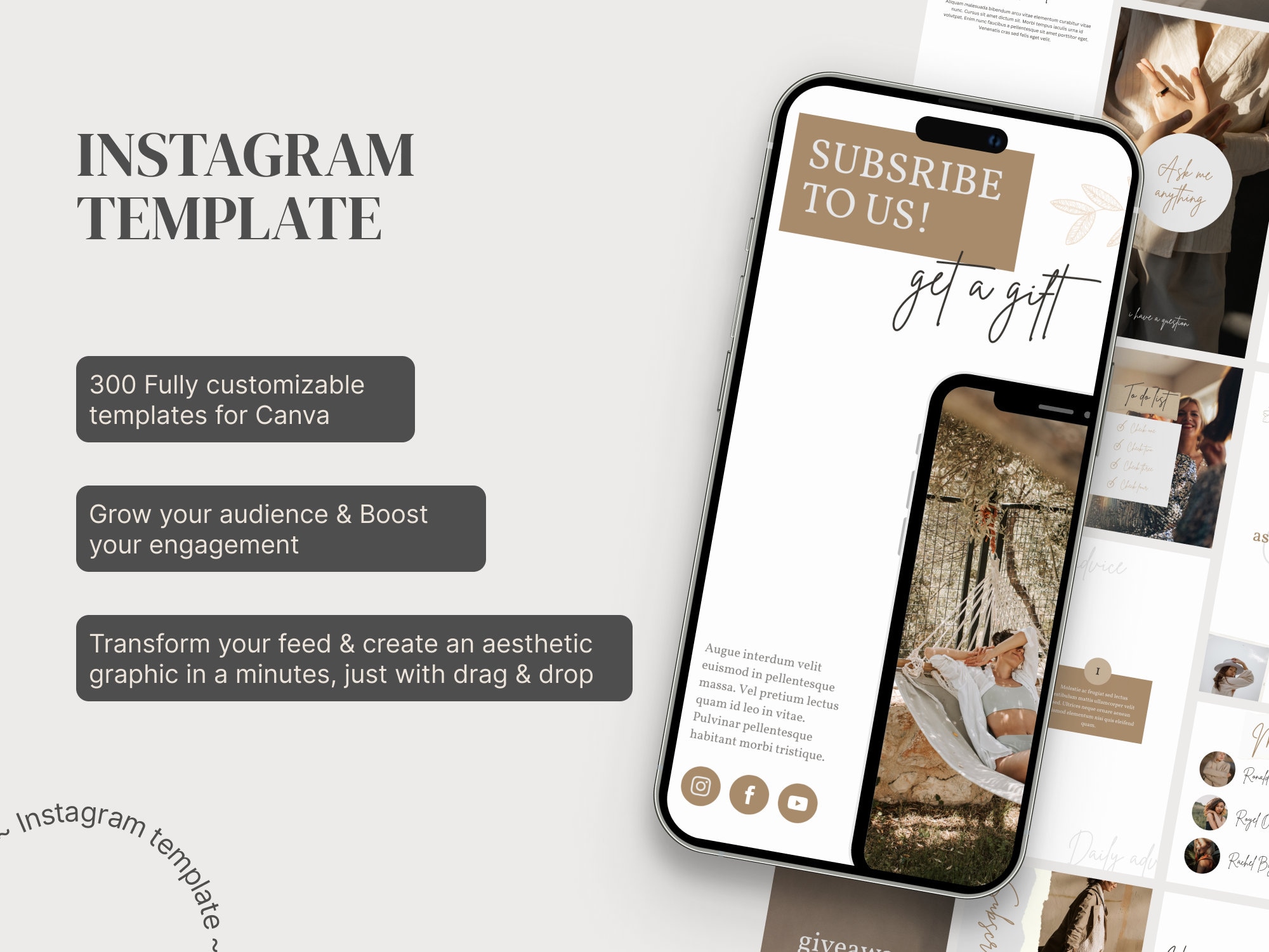 Minimalist Instagram Templates Engagement Booster Canva Template Social ...