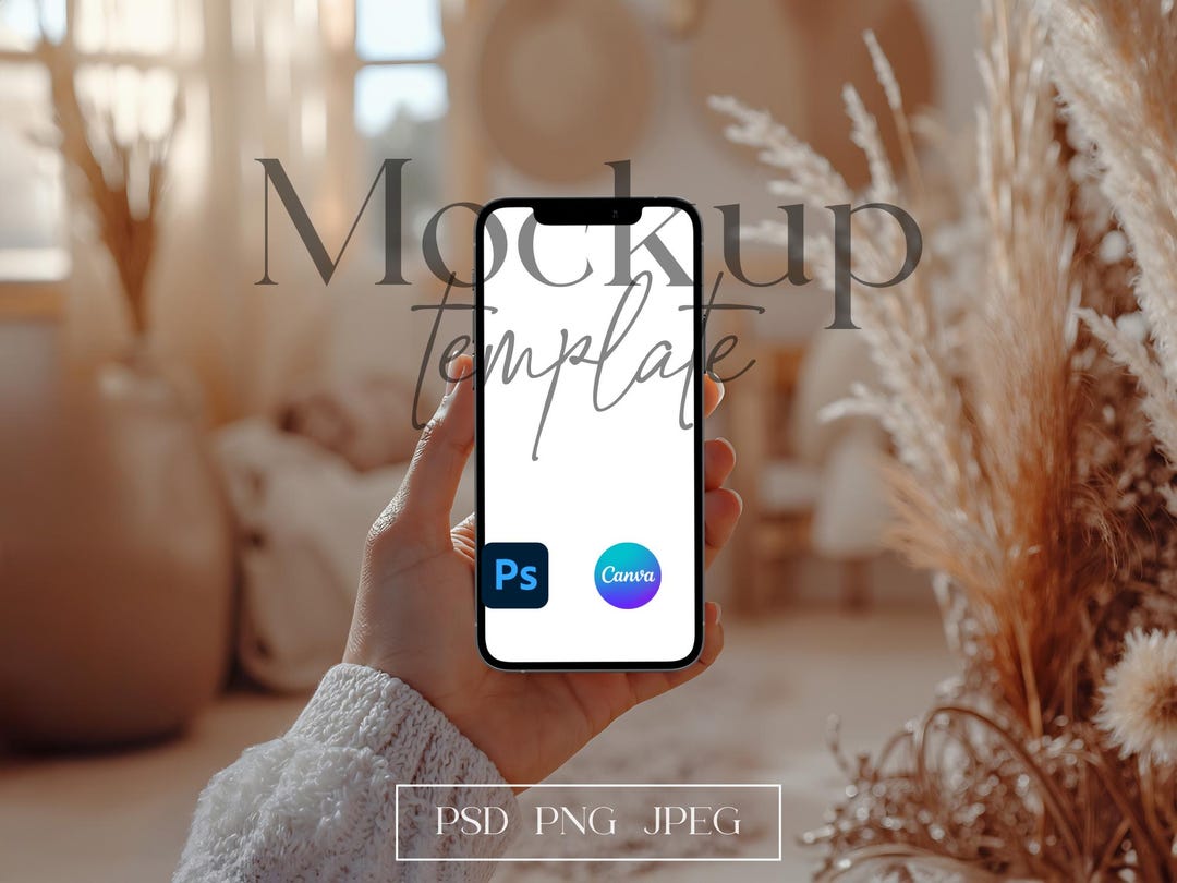 Boho Device Mockup, Mobile Phone Mockup, Hand Holding Phone Mockup ...